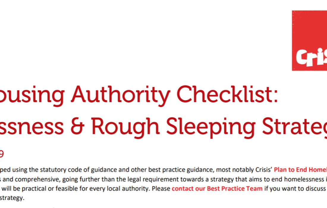 Homelessness and rough sleeping strategy checklist | Crisis UK